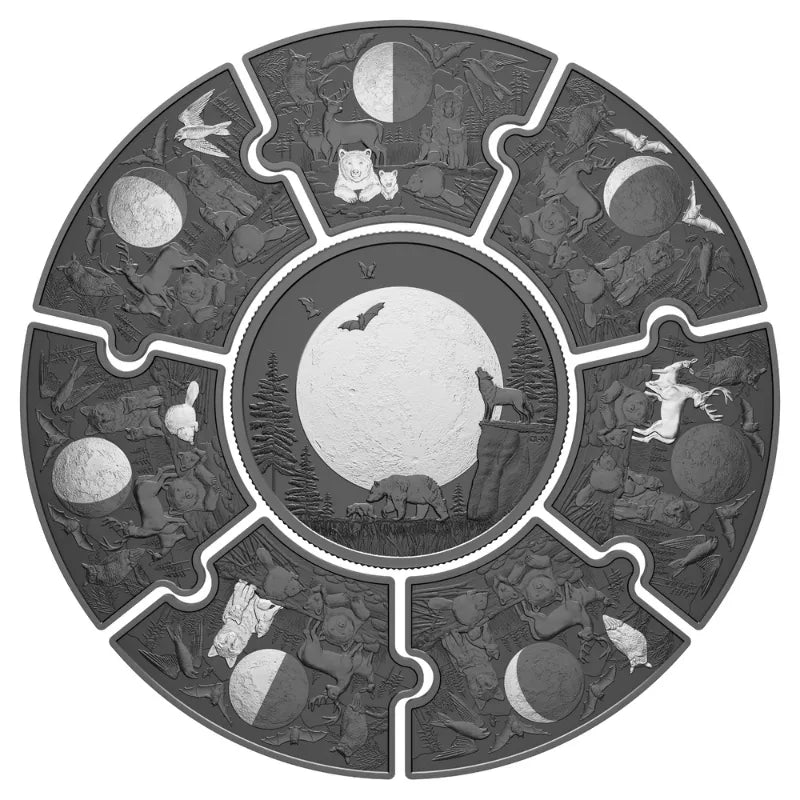2025 Fine 297 g Silver Puzzle Coin Set Moon Phases Royal Canadian Mint