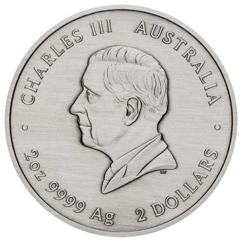 2025 Indigenous Emu 2 oz Silver Antiqued Coloured Coin The Perth Mint