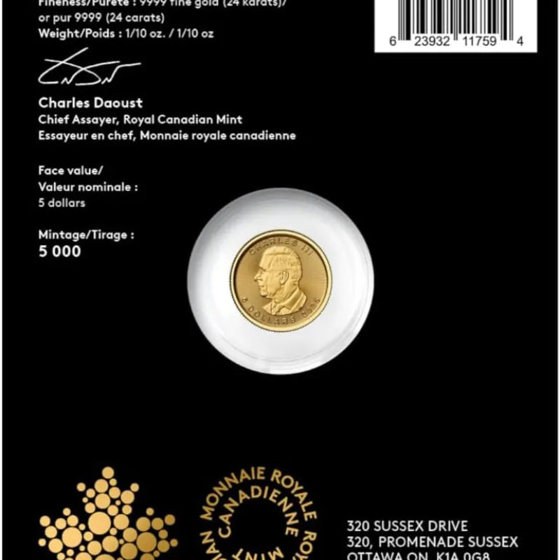2025 Treasured Gold Maple Leaf Polar Bears Privy Mark 1/10 oz Gold